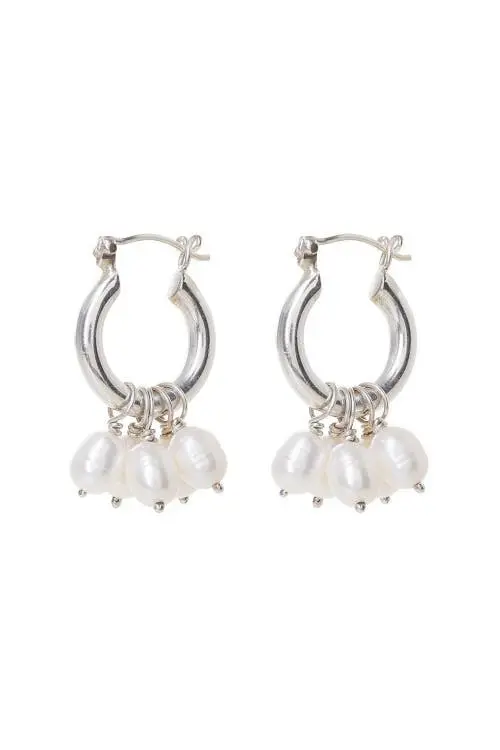 FREYA ROSE Mini Hoop Earrings With Detachable Pearls - Silver