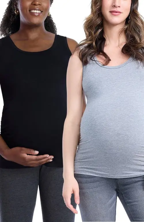 Motherhood Maternity Scoop Neck Side-ruched Maternity Tank Top 2 Pack - Black & Grey