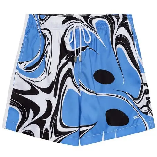 LE CLUB 4-way Stretch Swim Trunks - Blue Black & White