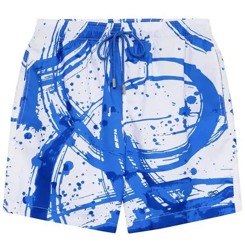 LE CLUB 4-way Stretch Swim Trunks - Blue With White Splash