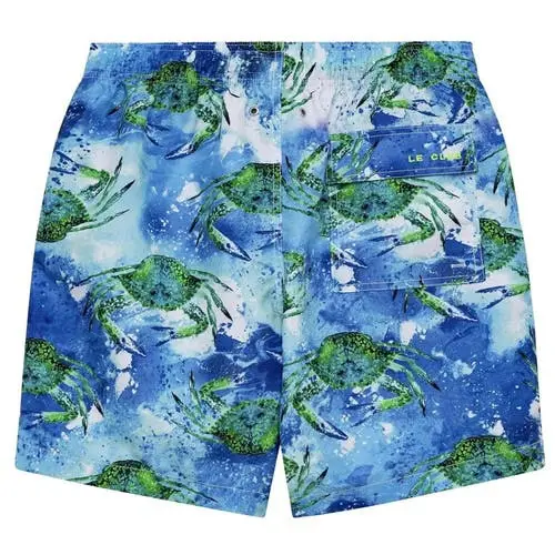 LE CLUB 4-way Stretch Swim Trunks - Blue/green With Crabs