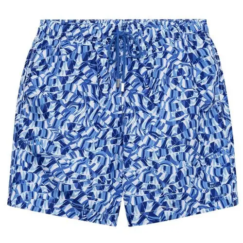 LE CLUB 4-way Stretch Swim Trunks - White/blue