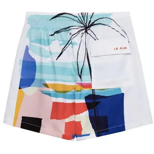 LE CLUB 4-way Stretch Swim Trunks - White/multi