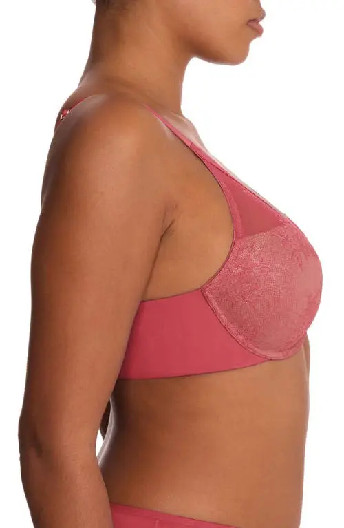 Natori Love Lace Back Smoothing Plunge T-shirt Bra - Vintage Cherry/buff