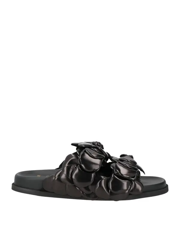 Valentino Garavani Soft Leather Sandals With Floral Appliqu - Black