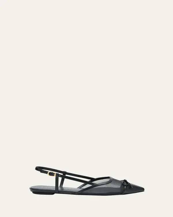 STUART WEITZMAN Kitty Mesh Leather Cap-toe Slingback Flats - Black