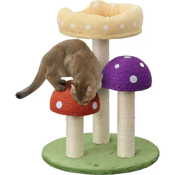 THE LICKER STORE Pixie 22.5" 3-tier Cottage Sisal Mushroom Cat Tree With Scratching Posts