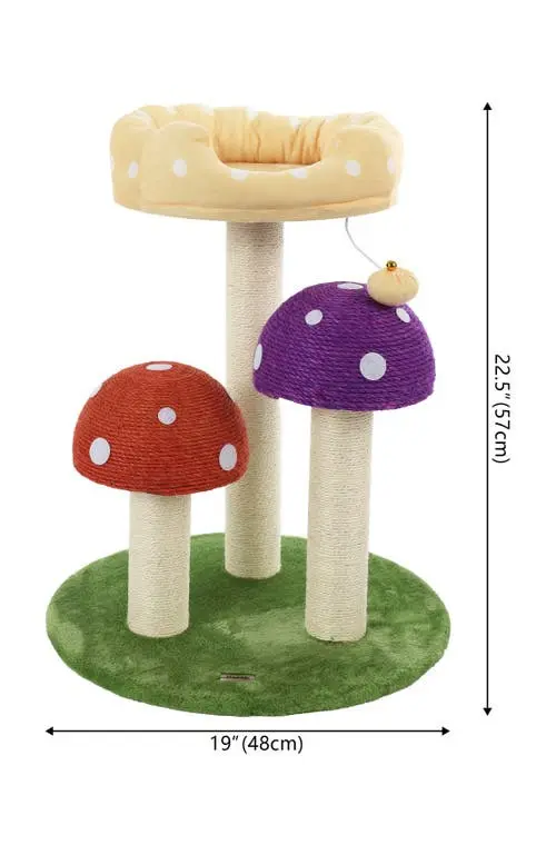 THE LICKER STORE Pixie 22.5" 3-tier Cottage Sisal Mushroom Cat Tree With Scratching Posts