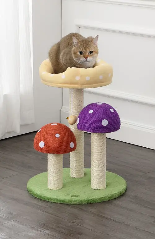 THE LICKER STORE Pixie 22.5" 3-tier Cottage Sisal Mushroom Cat Tree With Scratching Posts