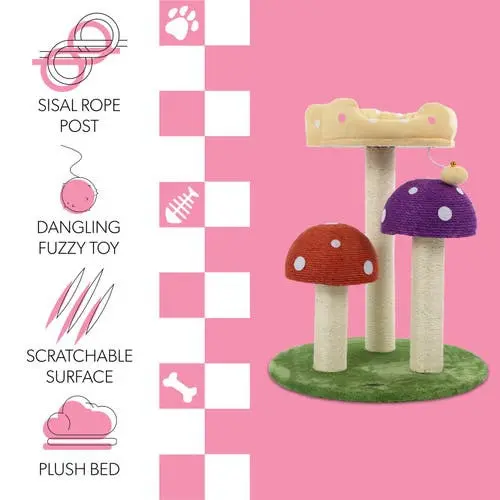 THE LICKER STORE Pixie 22.5" 3-tier Cottage Sisal Mushroom Cat Tree With Scratching Posts