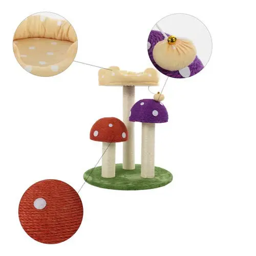 THE LICKER STORE Pixie 22.5" 3-tier Cottage Sisal Mushroom Cat Tree With Scratching Posts
