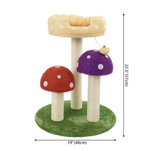 THE LICKER STORE Pixie 22.5" 3-tier Cottage Sisal Mushroom Cat Tree With Scratching Posts