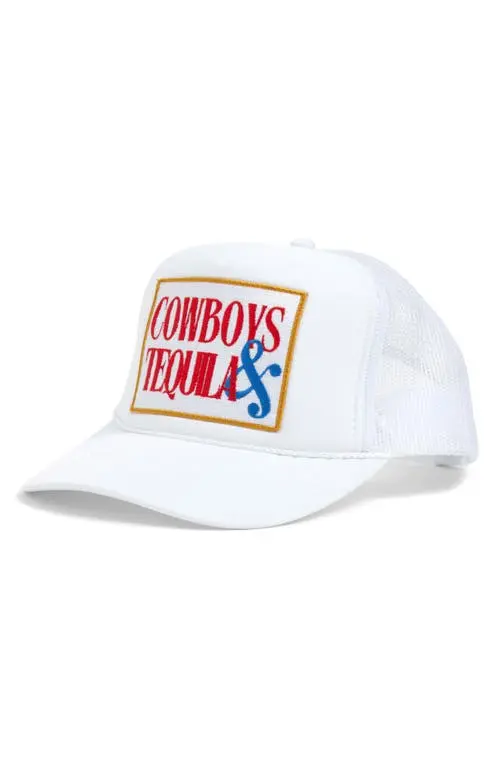 FRIDAY FEELIN’ Cowboys & Tequila Patch Trucker Hat - White