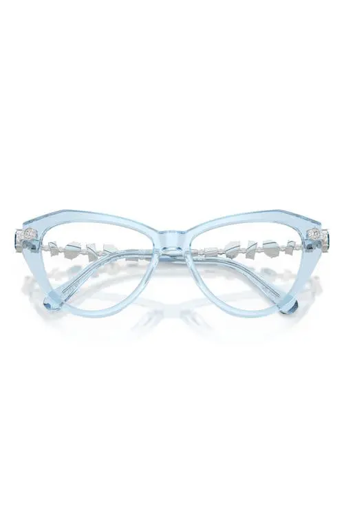 SWAROVSKI 53mm Cat Eye Optical Glasses - Transparent Blue/demo Lens