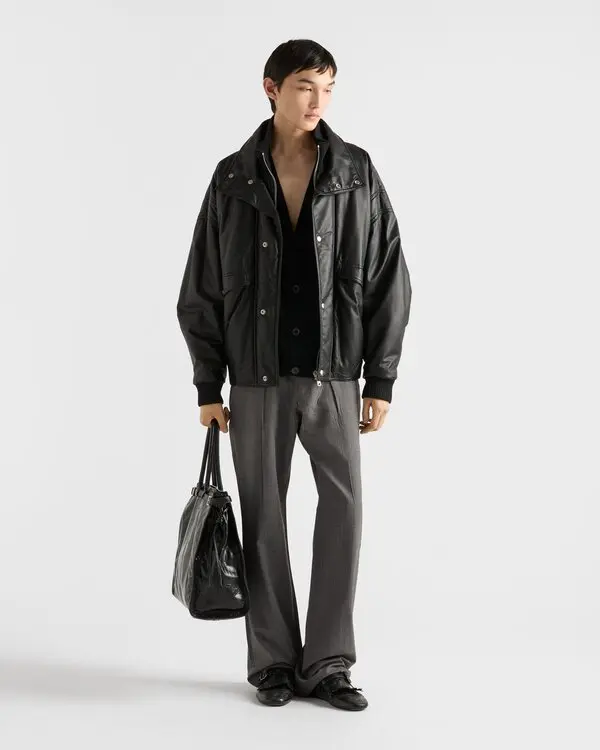 Prada Nappa Leather Bomber Jacket - Black | Editorialist