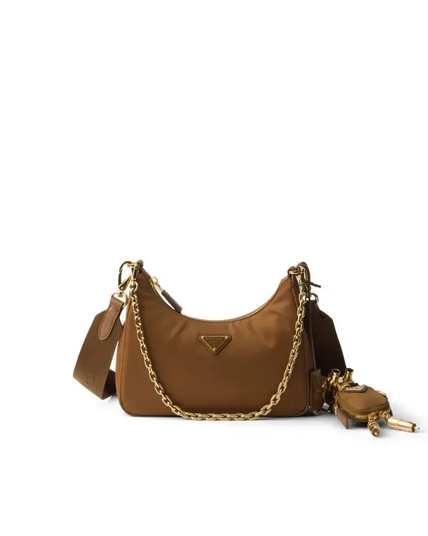 Prada Re-edition 2005 Re-nylon And Saffiano Leather Bag With Charm - Brown