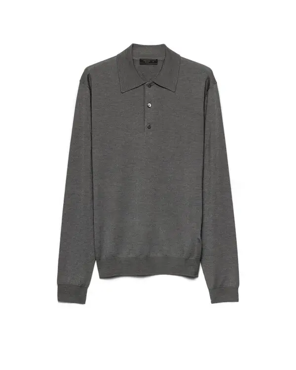 Prada Cashmere And Silk Polo Shirt - Grey