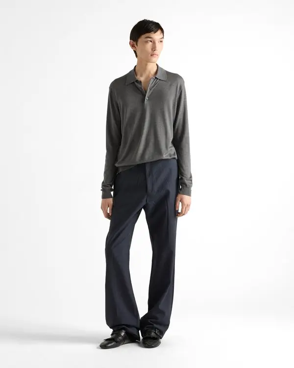 Prada Cashmere And Silk Polo Shirt - Grey