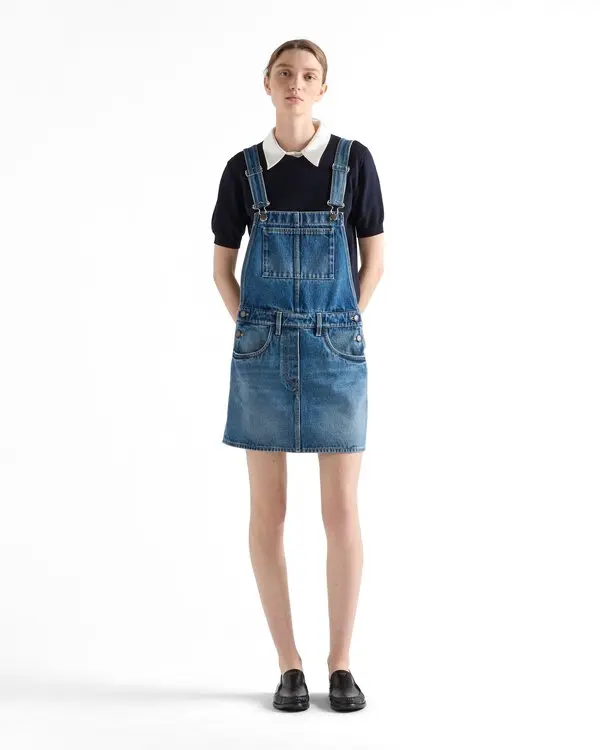 Prada Denim Bib Overall Mini-dress