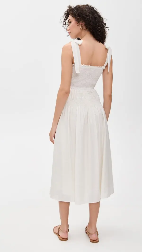 Moon River Adjustable Strap Shirred Midi Dress