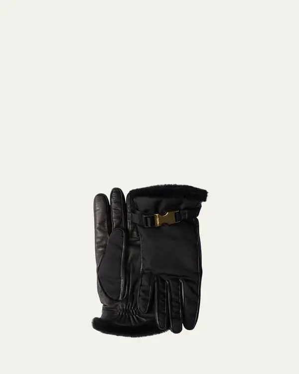 Prada Re-nylon & Sheep Fur Gloves - Nero