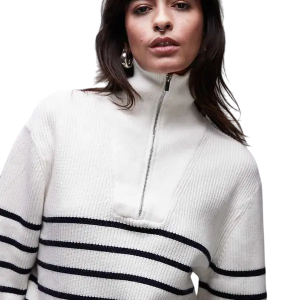 Mango Half Zip Striped Sweater