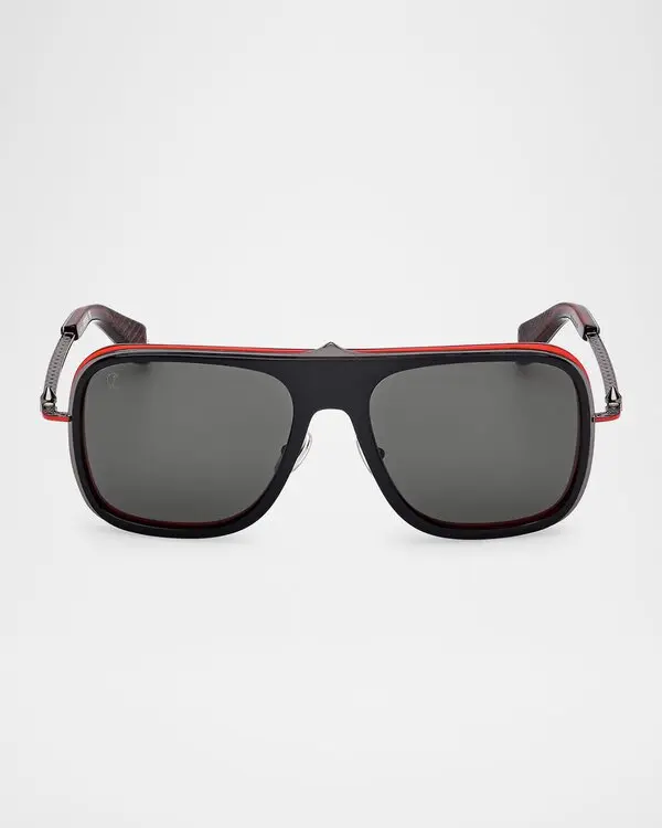 CHRISTIAN LOUBOUTIN Metal Aviator Sunglasses - Shiny Black Red Inside Gunmetal Red Enamel Smoke Gradient