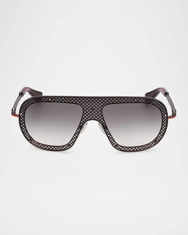 CHRISTIAN LOUBOUTIN Metal Shield Sunglasses - Shiny Gunmetal Gunmetal Red Enamel Smoke Gradient Lens