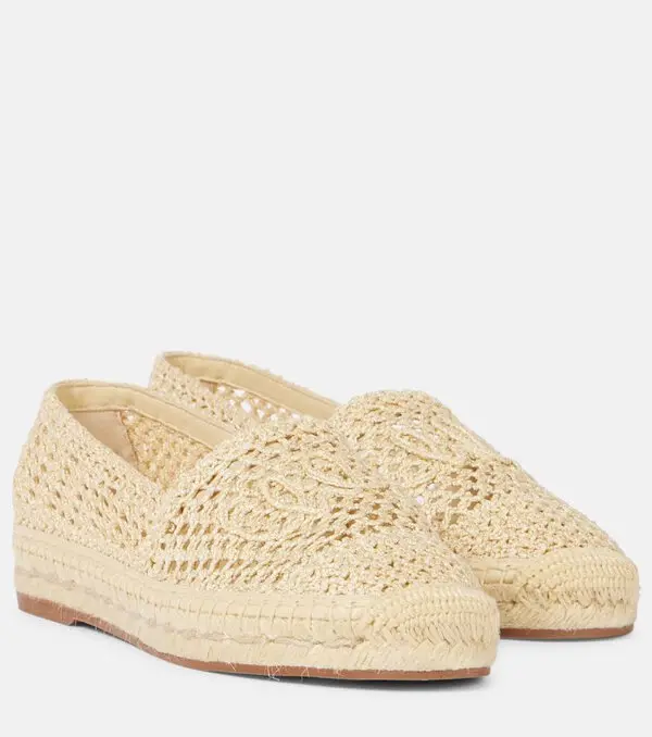 Chloé Isla Crochet Logo Espadrilles - Beige