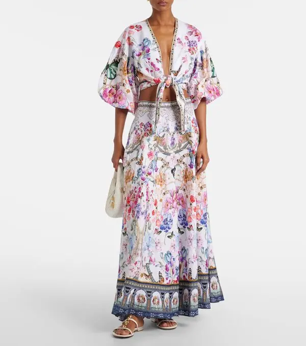 Camilla Floral Linen Crop Top - Multicoloured