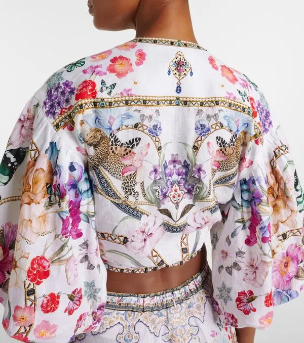 Camilla Floral Linen Crop Top - Multicoloured