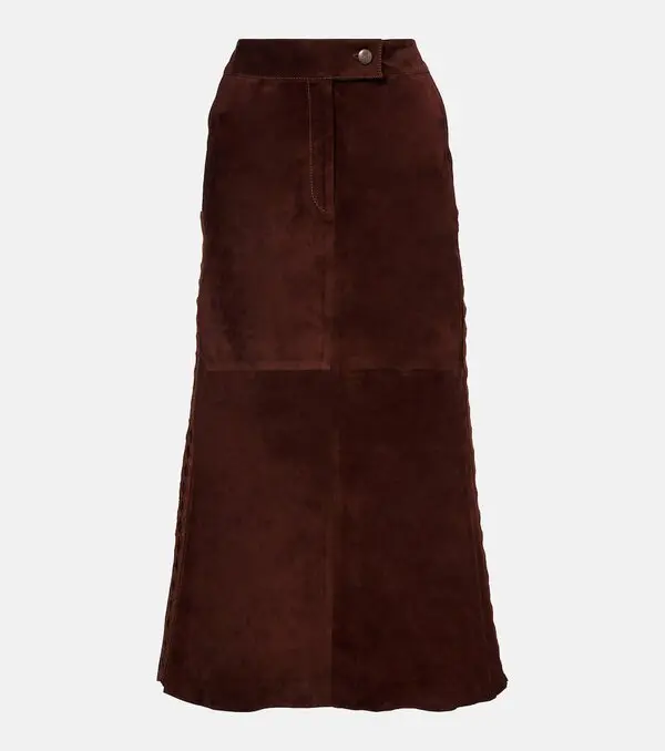 Johanna Ortiz Mid-rise Suede Midi Skirt - Brown