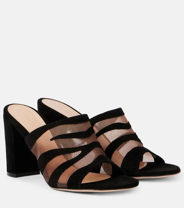 GIANVITO ROSSI Suede And Mesh Mules - Black