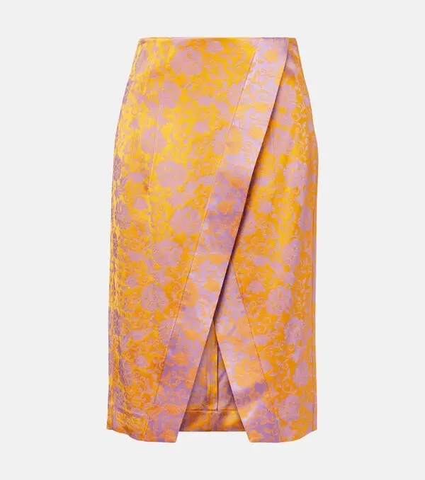 Dries Van Noten Floral Jacquard Midi Skirt - Orange