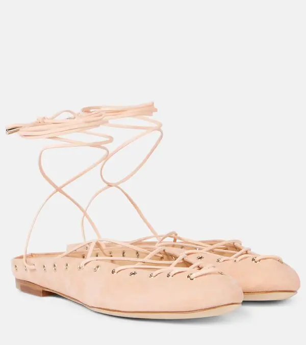 Chloé Ghillies Suede Flats - Pink