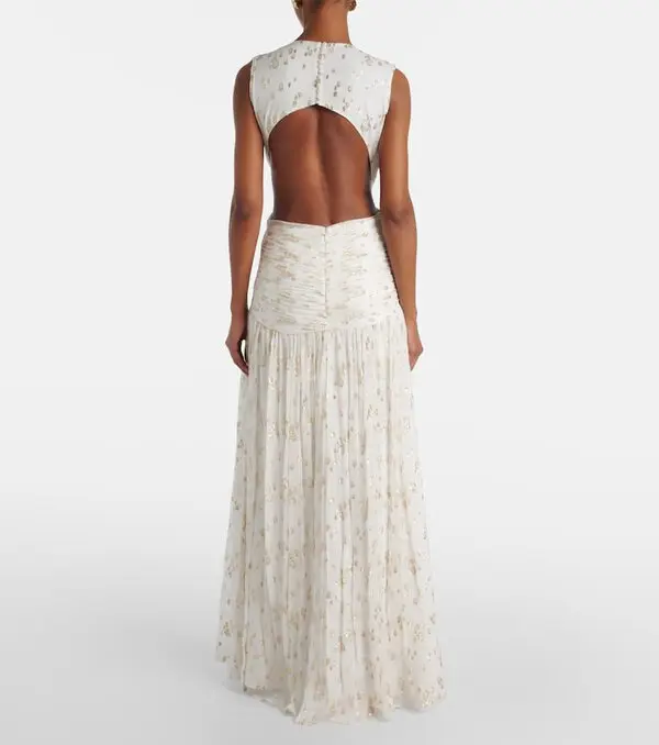 Costarellos Luccia Cutout Silk Jacquard Gown