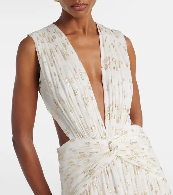 Costarellos Luccia Cutout Silk Jacquard Gown