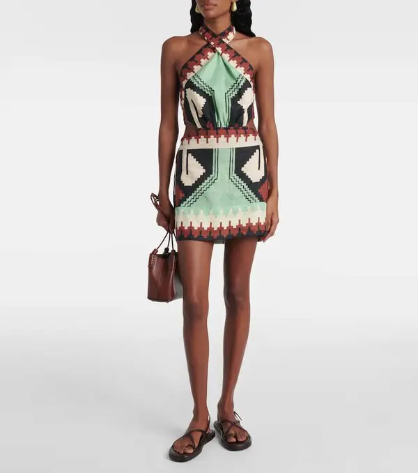 Johanna Ortiz Printed Halterneck Linen Minidress