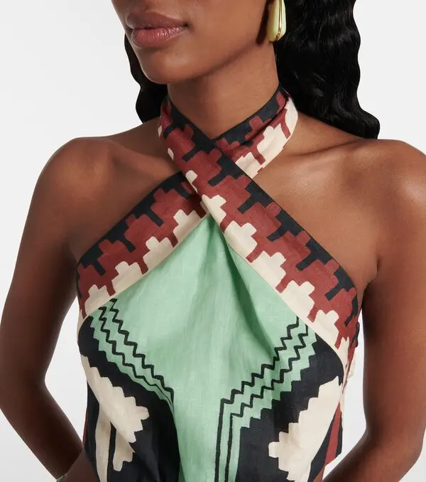 Johanna Ortiz Printed Halterneck Linen Minidress