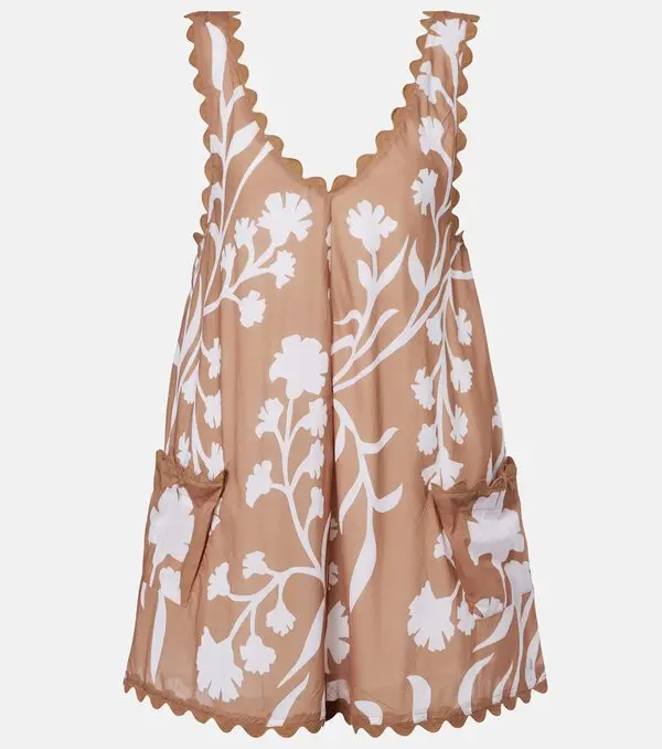 JULIET DUNN Floral Cotton Minidress - Brown
