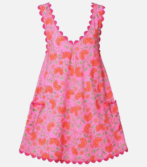 JULIET DUNN Floral Scalloped Cotton Mini Dress - Pink