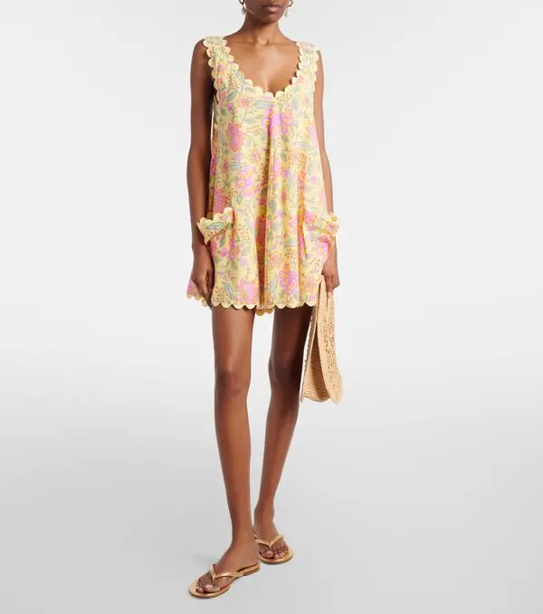 JULIET DUNN Floral Cotton Minidress - Yellow