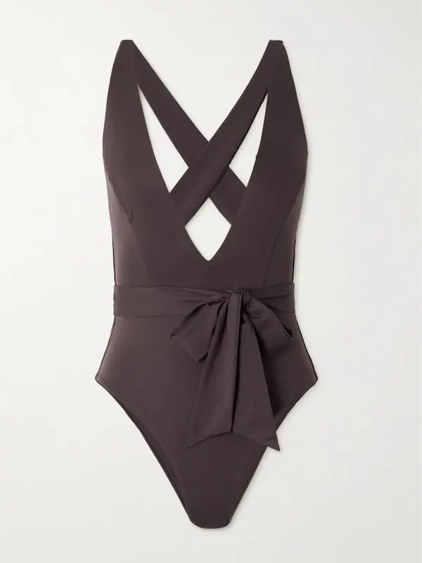 Max Mara Cristel Belted Open-back Swimsuit - Brown