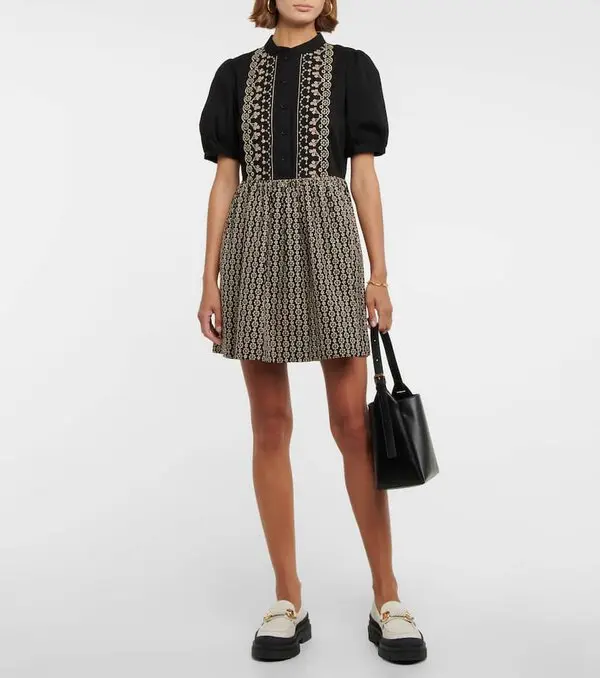 See By Chloé Floral Embroidered Cotton Minidress