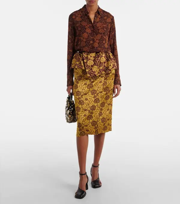 Dries Van Noten Floral Ruffled Midi Skirt