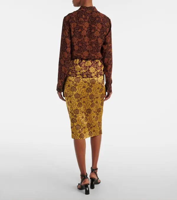 Dries Van Noten Floral Ruffled Midi Skirt