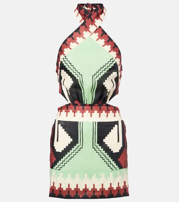 Johanna Ortiz Printed Halterneck Linen Minidress - Multicoloured