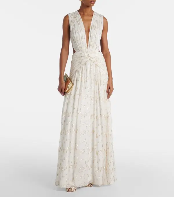 Costarellos Luccia Cutout Silk Jacquard Gown