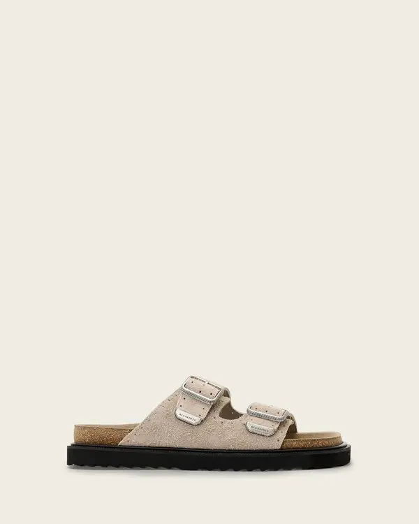 ALLSAINTS Randal Buckled Suede Sandals - Cloudy Grey