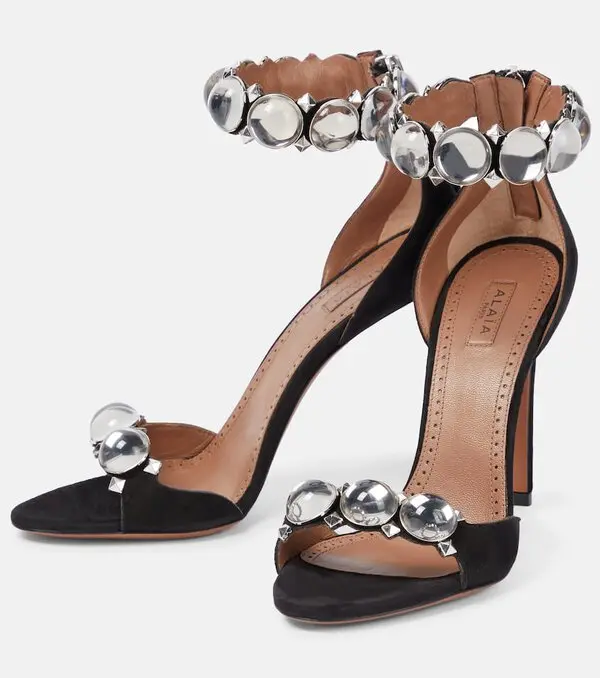 Alaïa La Bombe 110 Embellished Suede Sandals